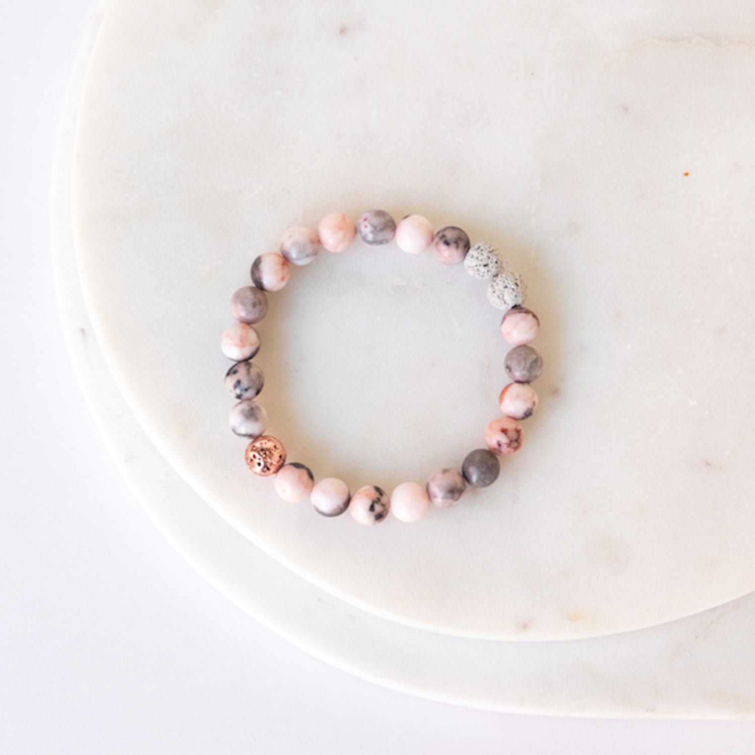 Essential Oil Diffuser Bracelet: Pink Zebra Jasper & Rose Gold ...